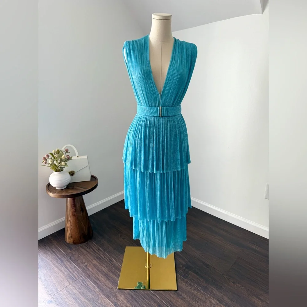 Sabina Musayev | Dresses | Sabina Musayev Skylar Tiered Belted Metallic ...